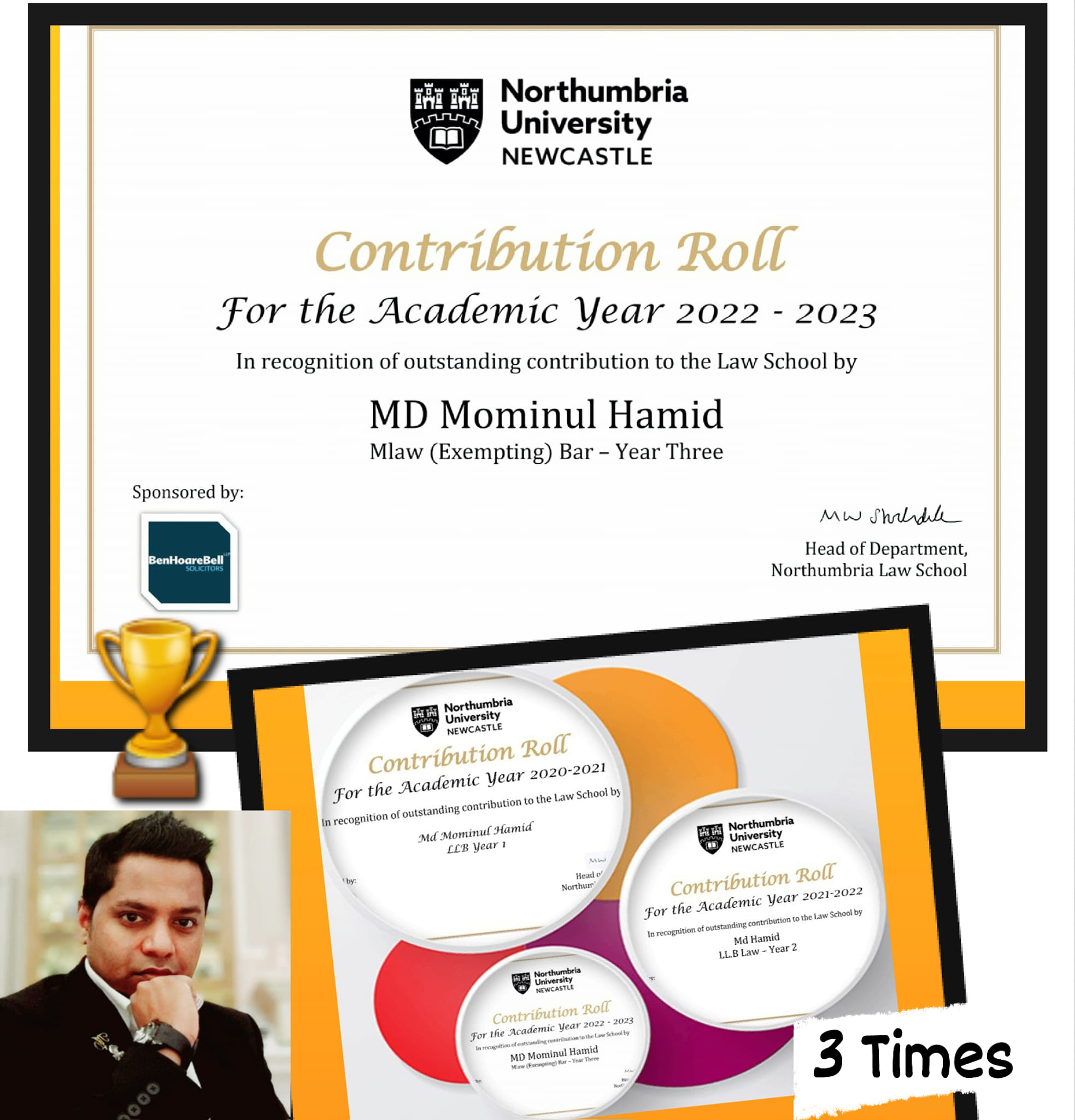 I have been honoured to receive the Contribution Role Award for the ...